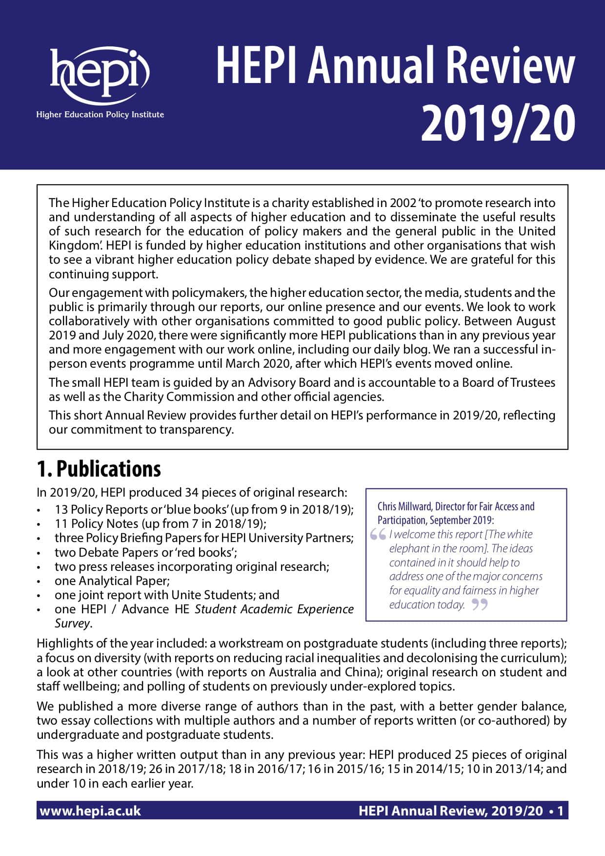 HEPI's Annual Review, 2019/20 - HEPI